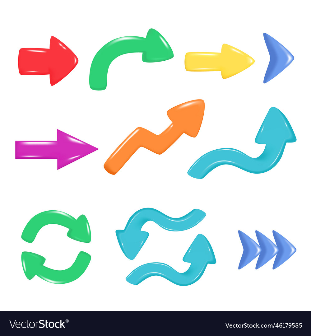 Hand drawn set of realistic colorful 3d arrows Vector Image
