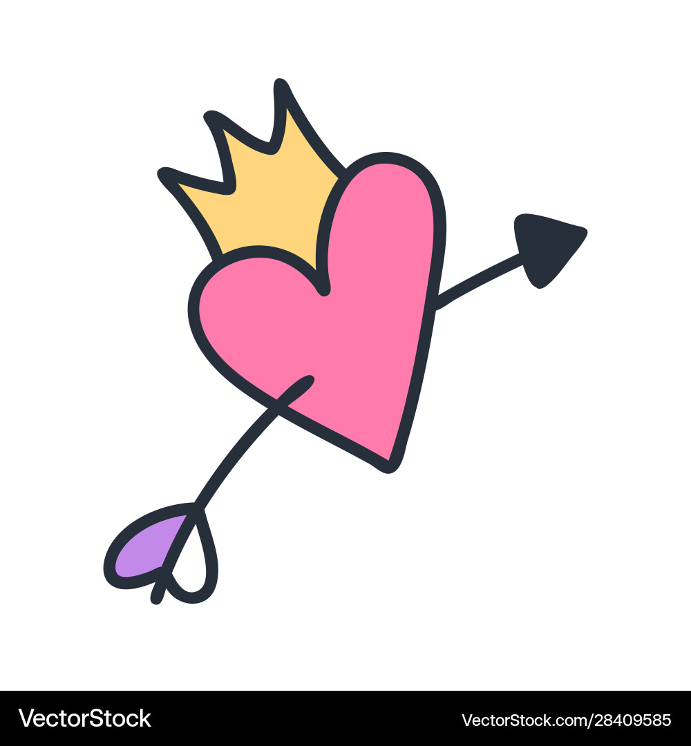Heart with arrow icon doodle style funny Vector Image