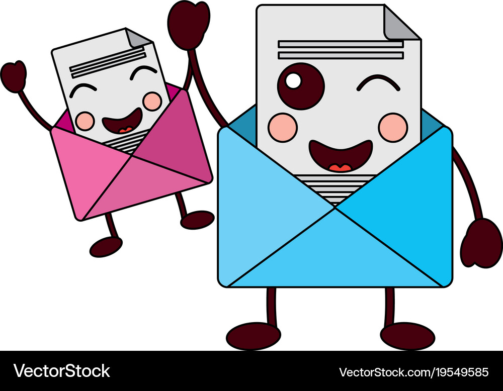 Kawaii pair email envelope cartoon characters Vector Image