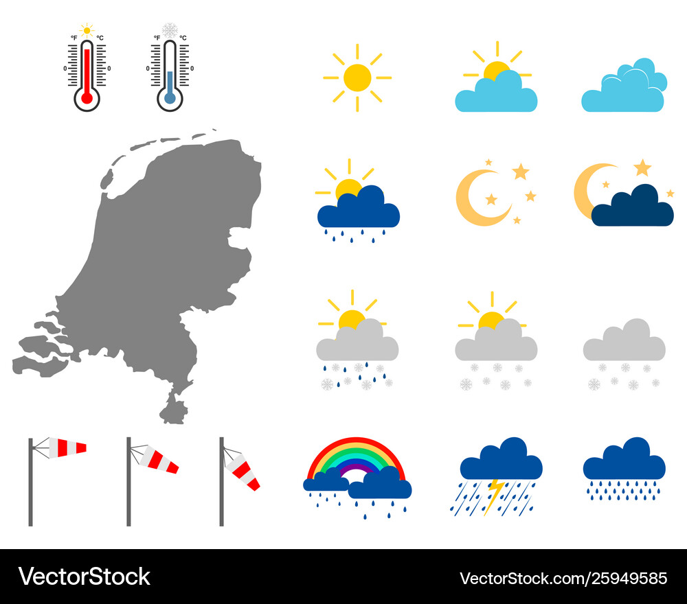 Map netherlands with weather symbols Royalty Free Vector