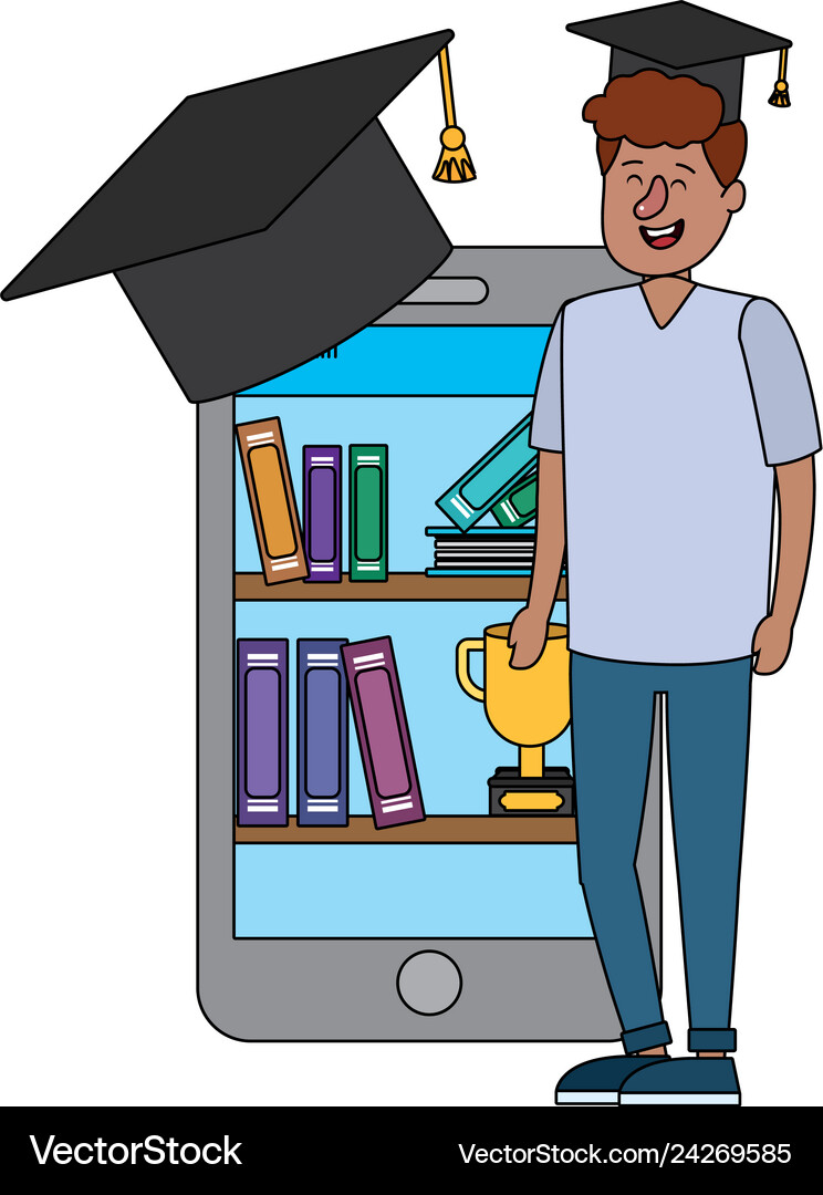 Online education man cartoon Royalty Free Vector Image