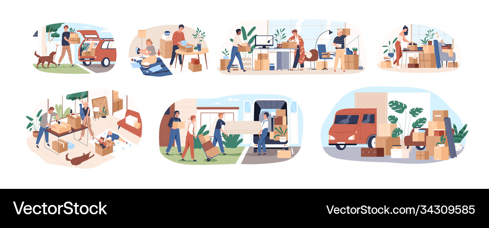 Set people moving or leaving their homes Vector Image