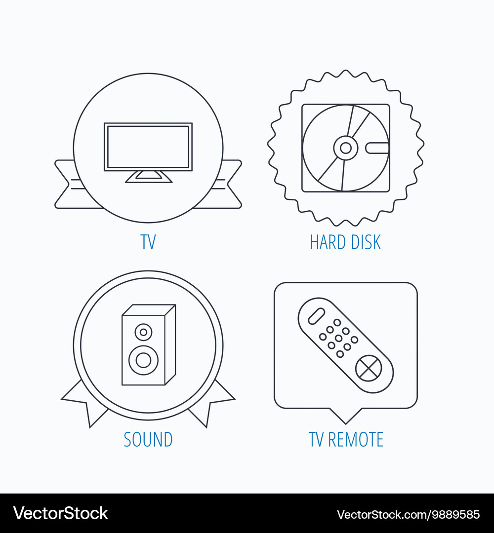 Sound tv remote and hard disk icons Royalty Free Vector