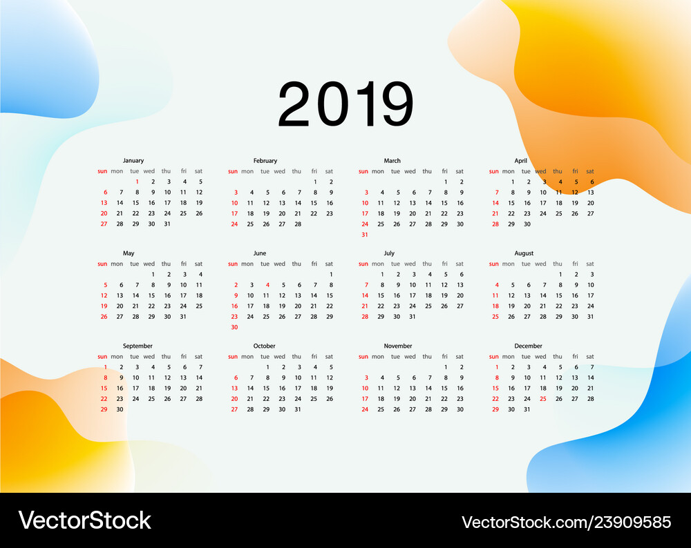 Template calendar on 2019 year calendar design Vector Image
