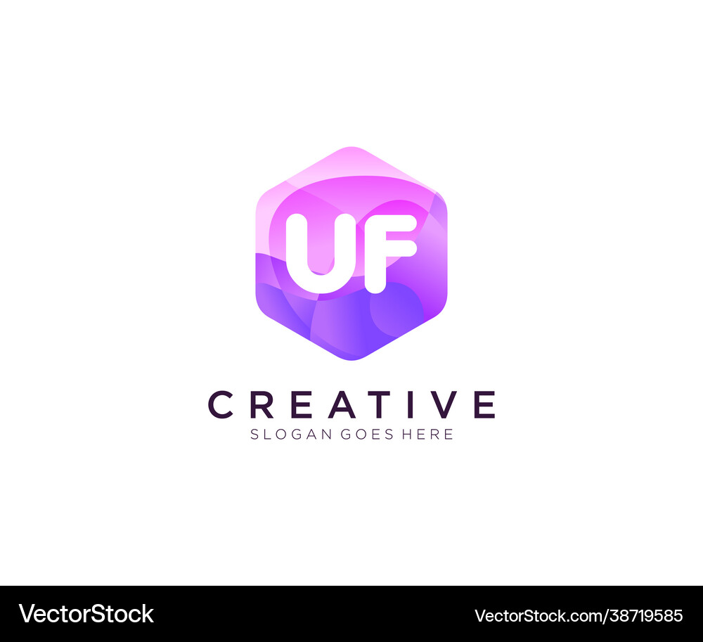 Uf initial logo with colorful hexagon modern Vector Image