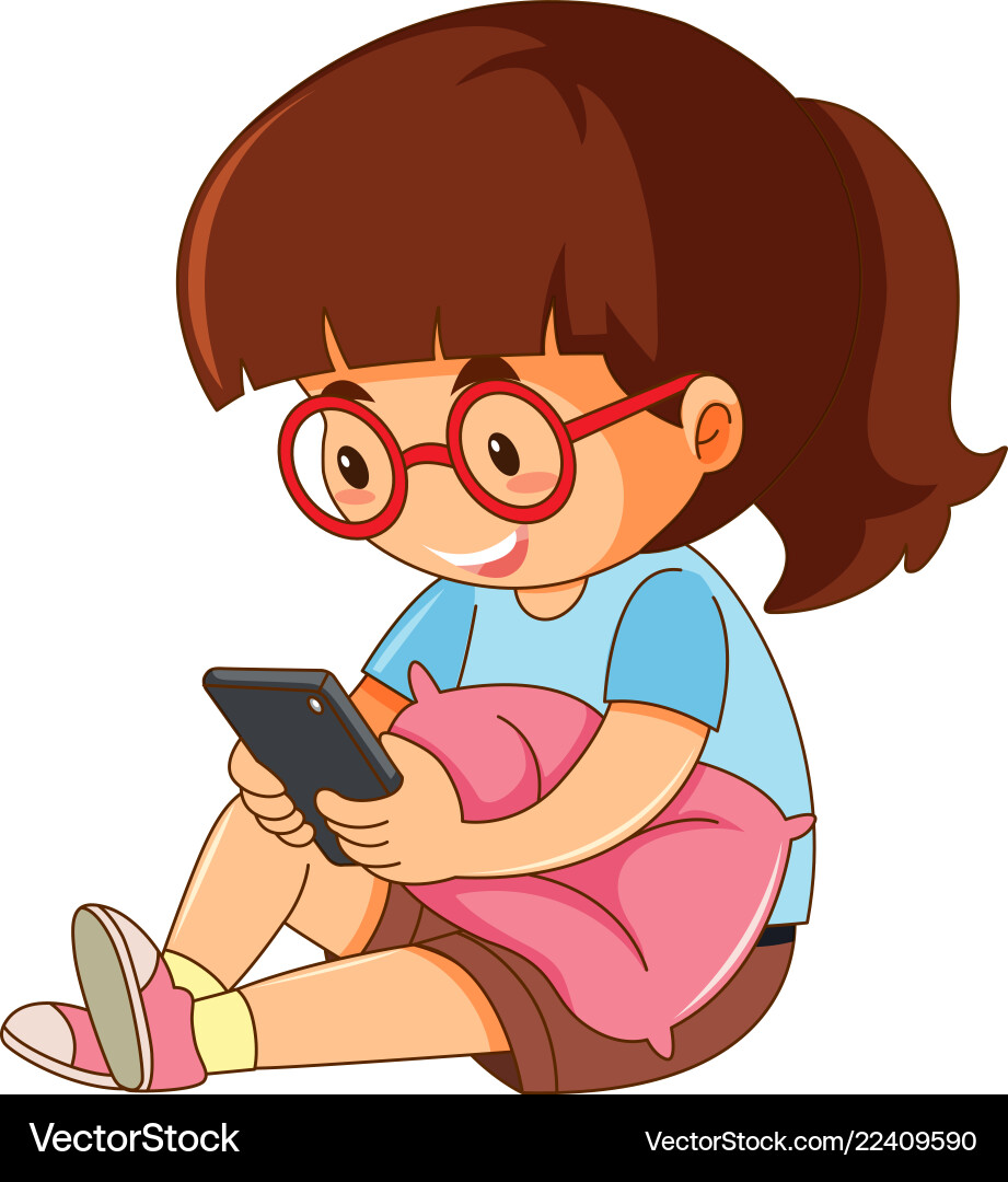 A girl playing mobile phone Royalty Free Vector Image