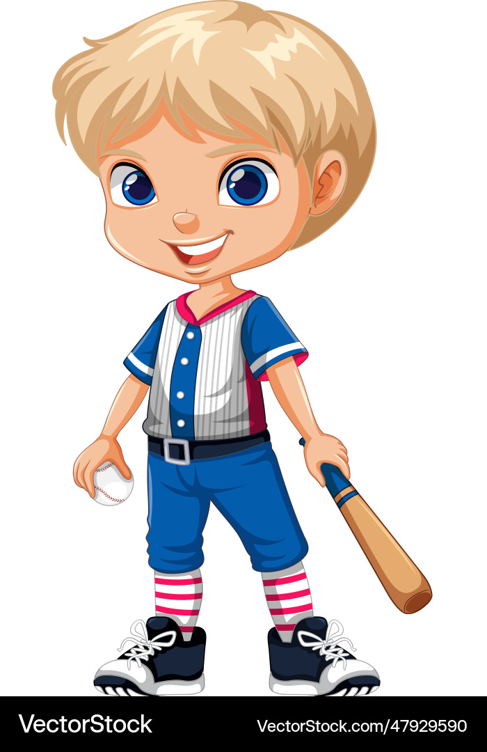Blond boy baseball player cartoon character Vector Image