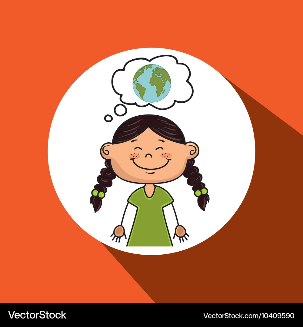 Cartoon girl map global Royalty Free Vector Image