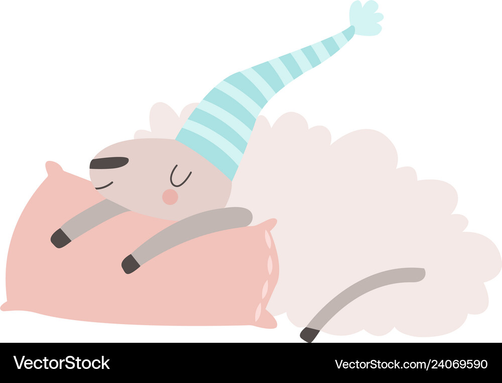 Cute sheep animal sleeping on pillow Royalty Free Vector