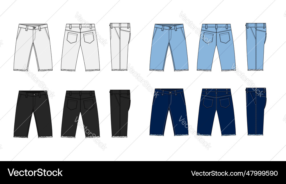 Denim shorts short pants template set Royalty Free Vector