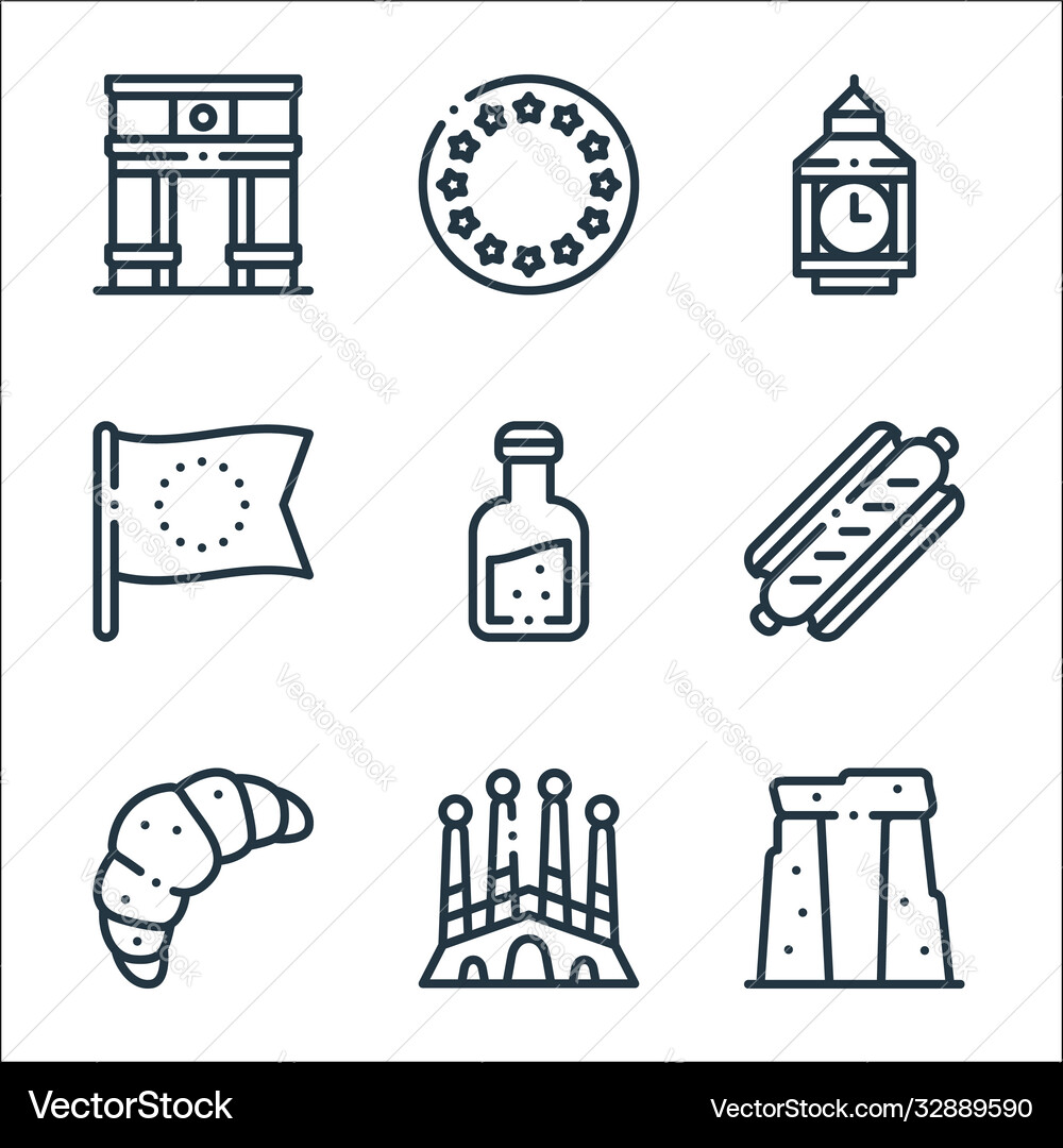 Europe line icons linear set quality line set Vector Image