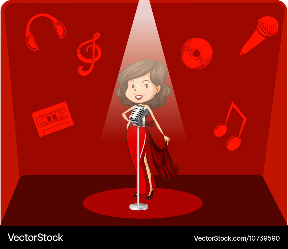 Female singer in red background Royalty Free Vector Image