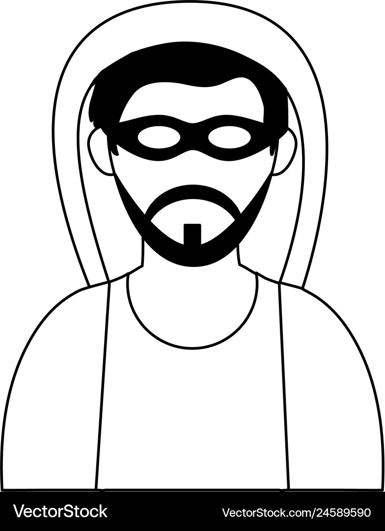 Hacker with mask avatar in black and white Vector Image