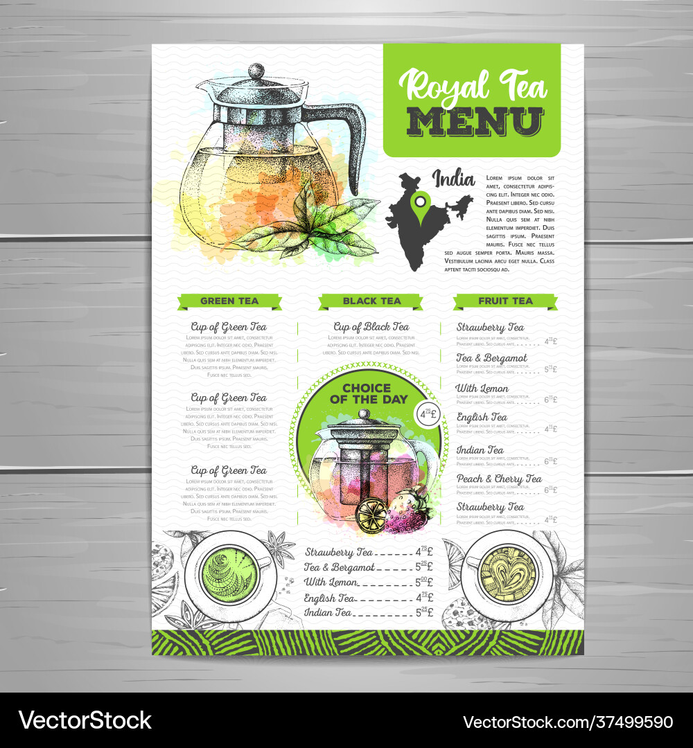 Hand drawing artistic restaurant royal tea menu Vector Image