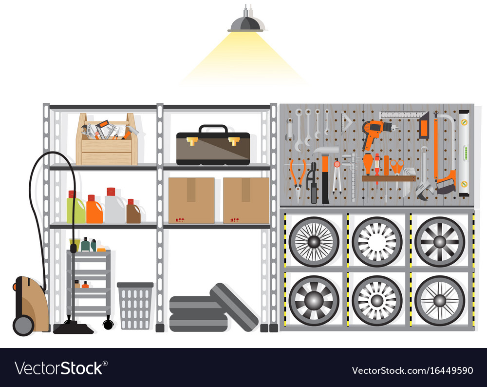 Interior storage room with metal shelf Royalty Free Vector