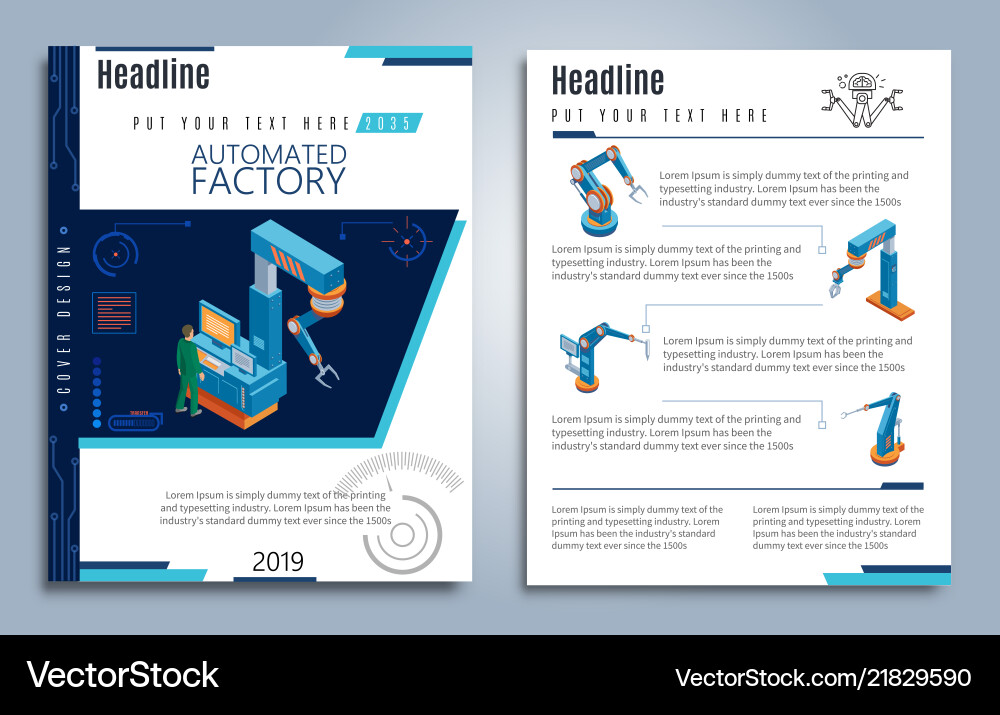 Isometric automated factory brochures Royalty Free Vector