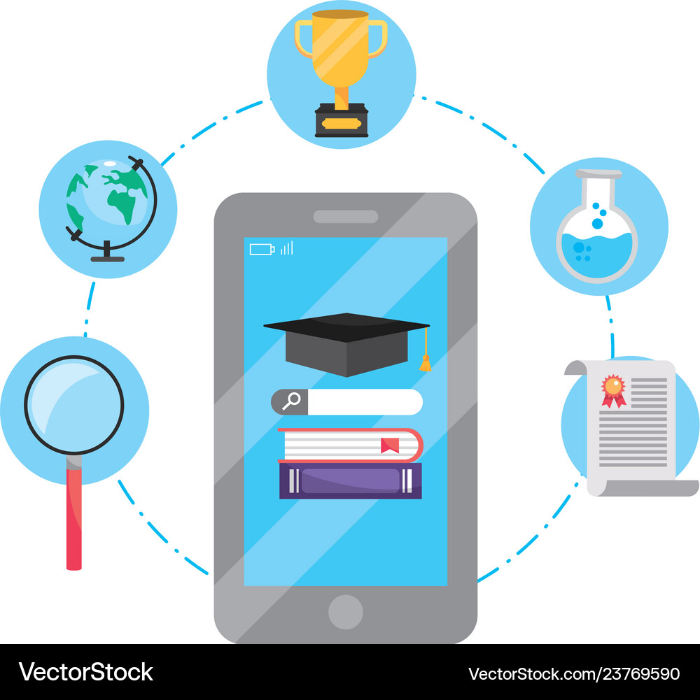 Online education smartphone cartoon Royalty Free Vector