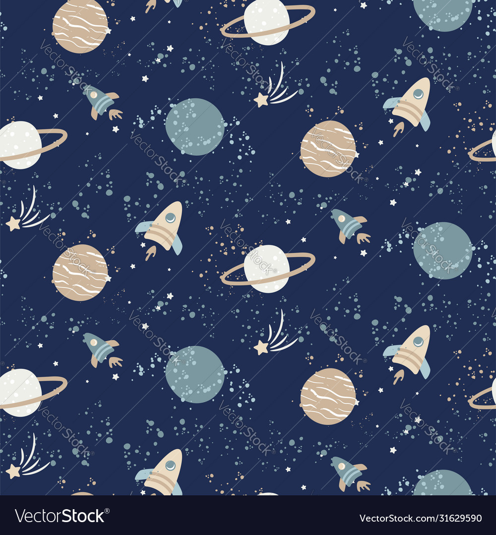 Seamless pattern with space rockets planets Vector Image