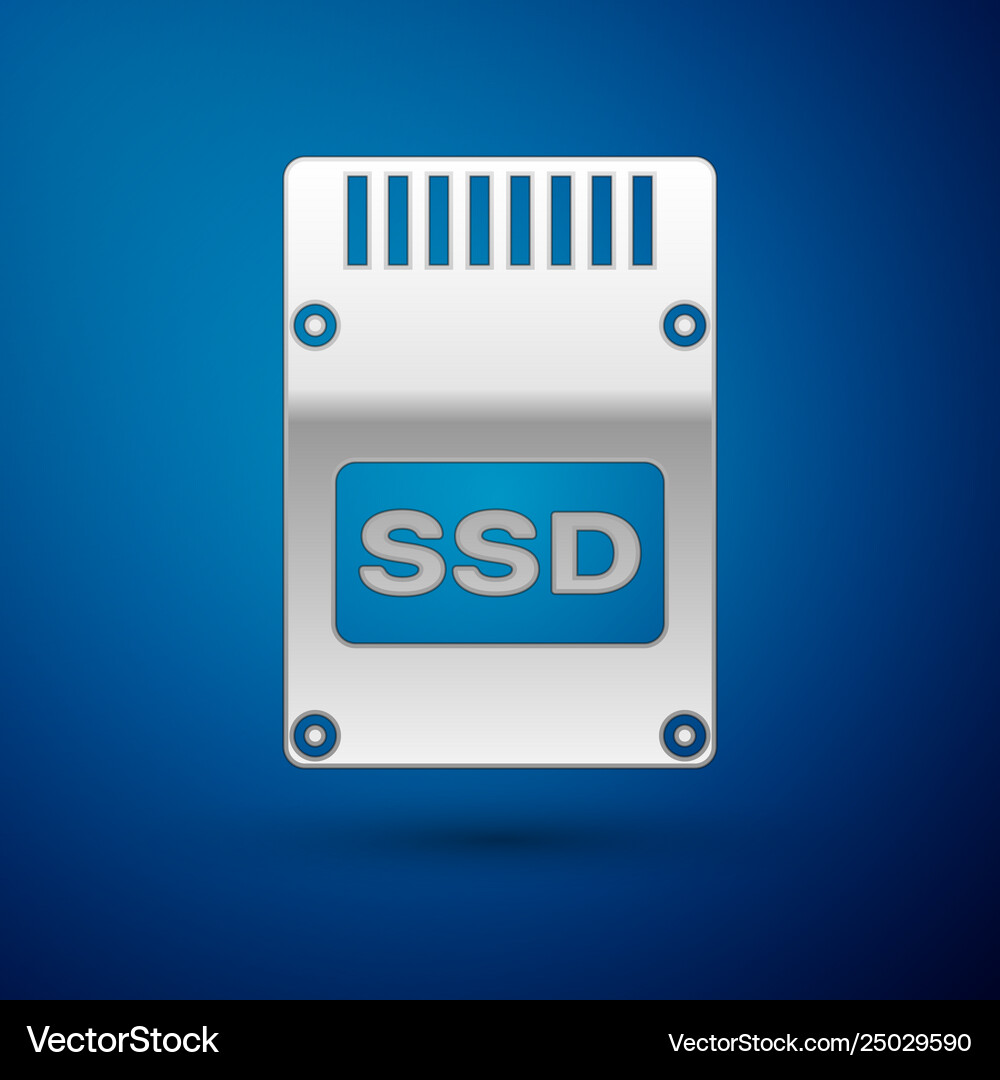 Silver ssd card icon isolated on blue background Vector Image