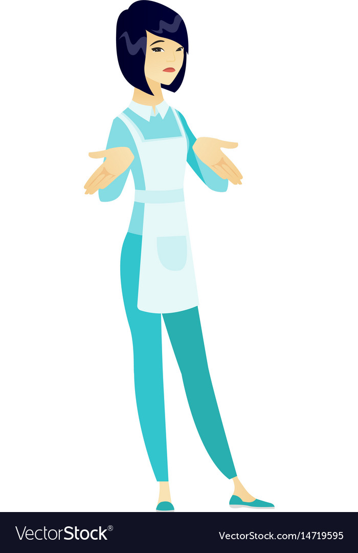 Confused cleaner shrugging shoulders Royalty Free Vector
