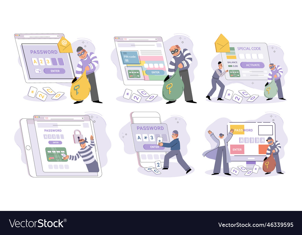 Hacker activity big set hacking computer Vector Image