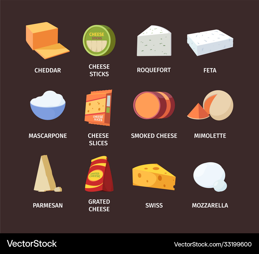 Cheese large set grated dutch cheese in sticks Vector Image