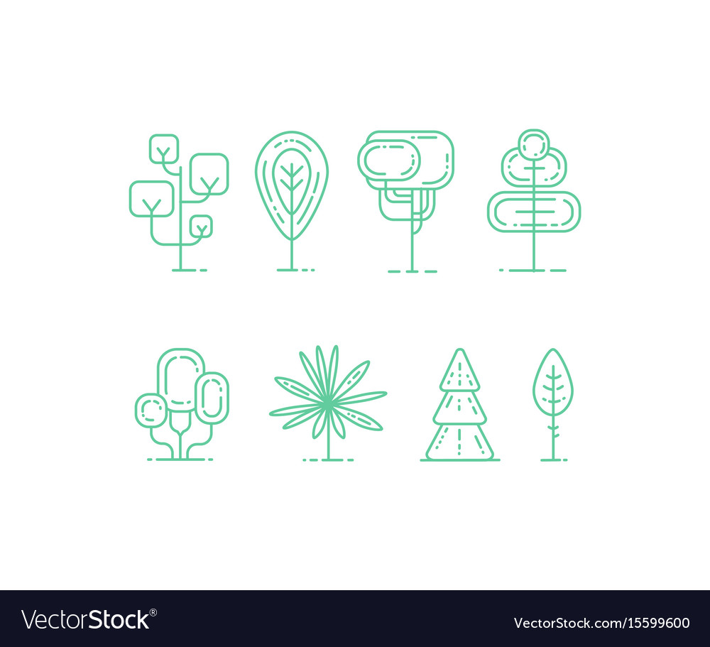 Flat linear tree icons set Royalty Free Vector Image
