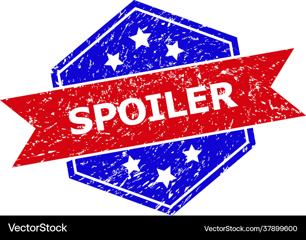 Hexagon bicolor spoiler rubber stamp with unclean Vector Image