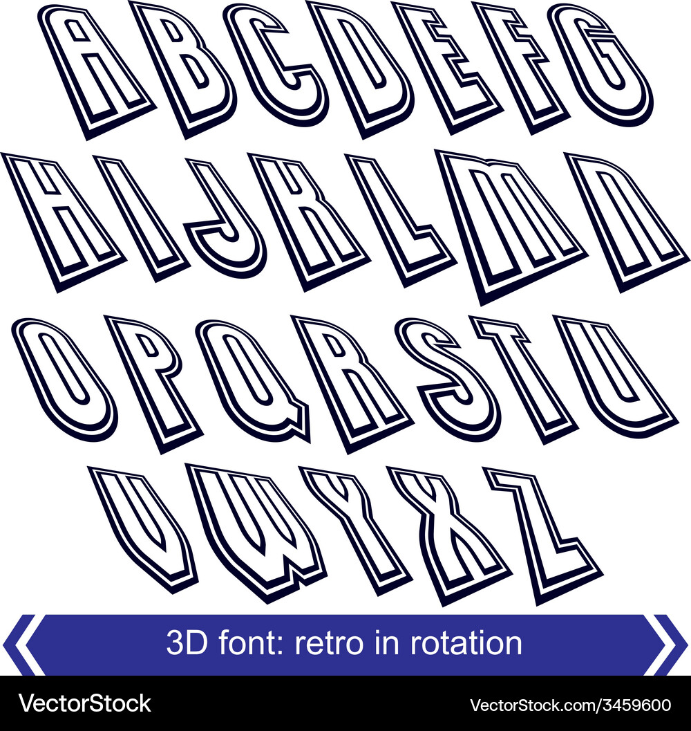 Outlined rotated font monochrome lined letters set
