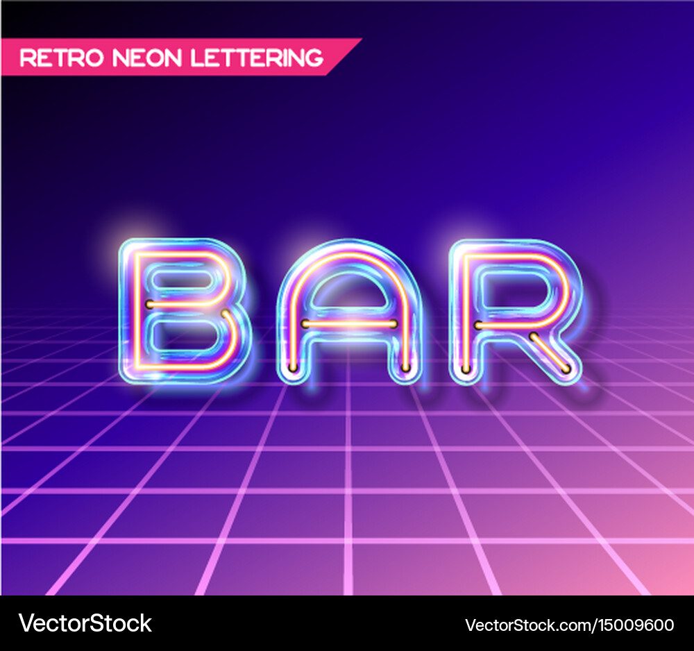 Retro glass neon lettering Royalty Free Vector Image