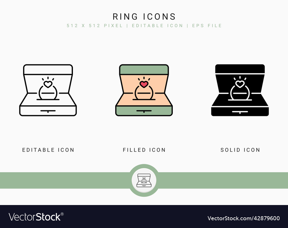 Ring icons set with solid icon line style wedding Vector Image