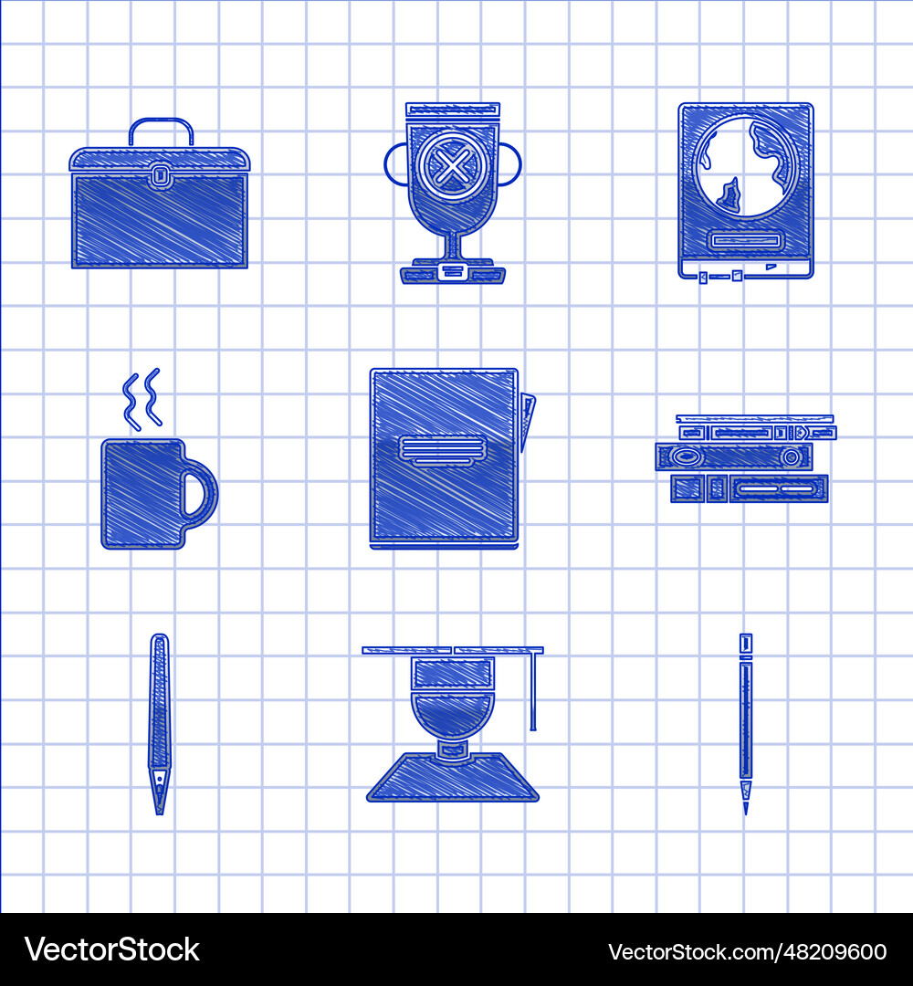 Set notebook graduate and graduation cap pencil Vector Image