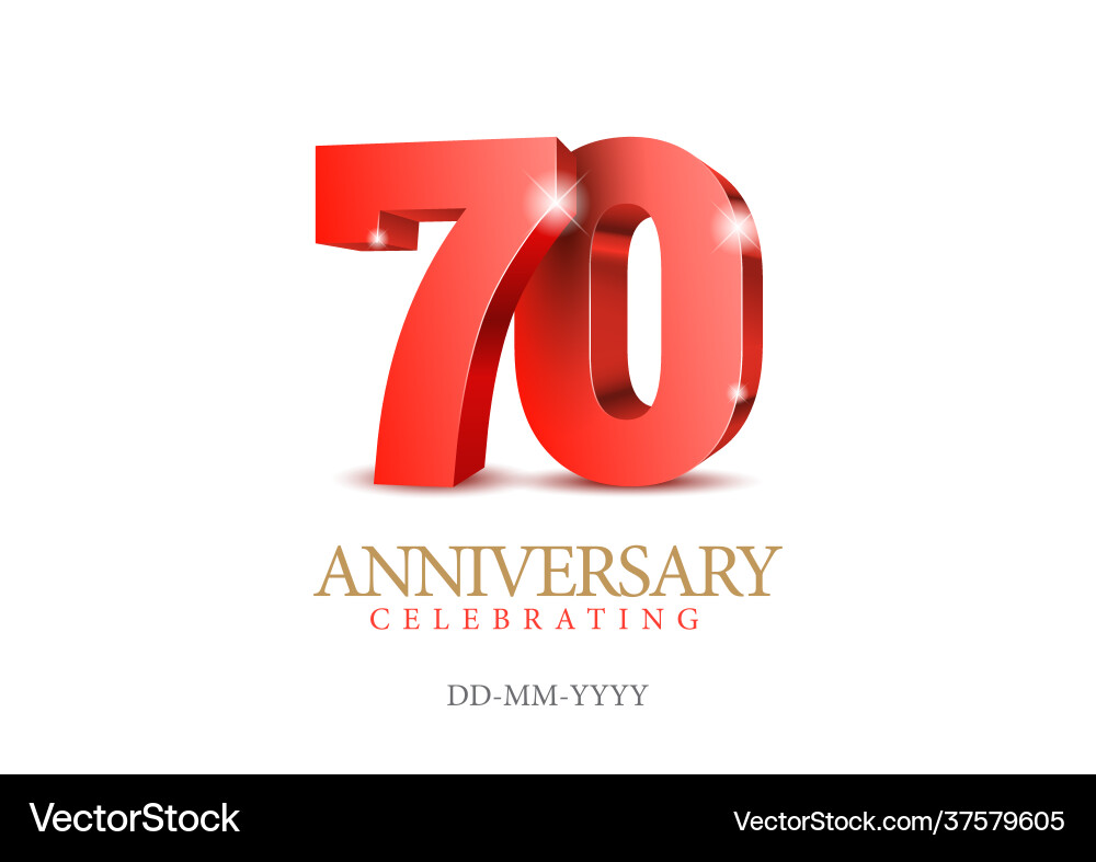 Anniversary 70 red 3d numbers poster template Vector Image