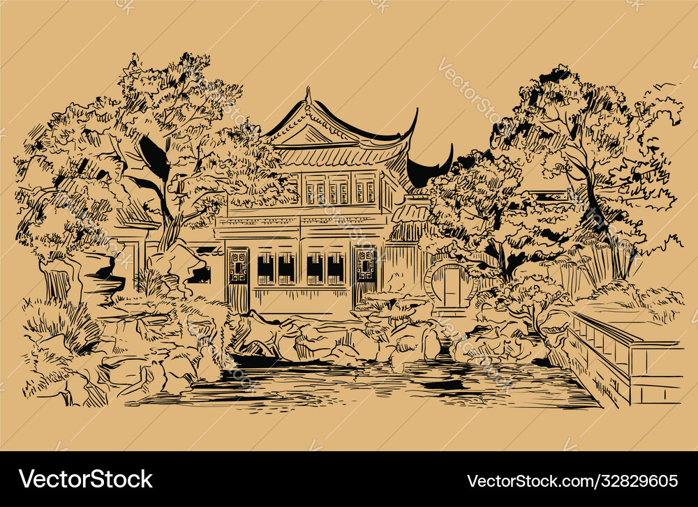 Beige china hand drawing landmark 9 Royalty Free Vector