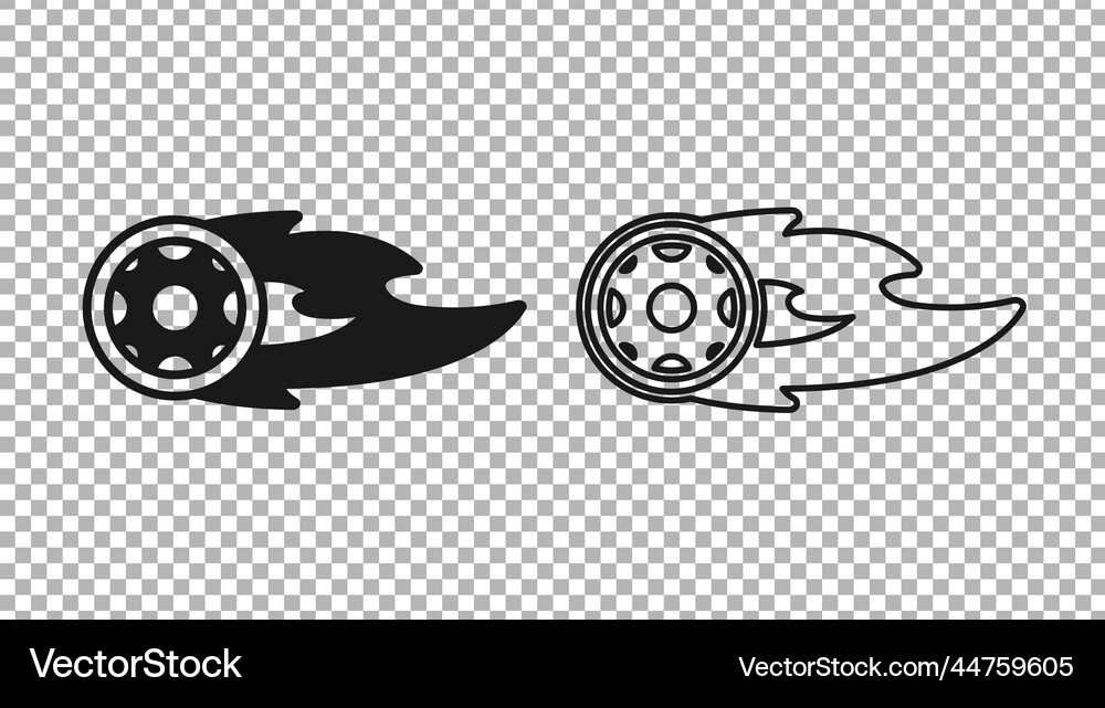 Black wheel in fire flame icon isolated Royalty Free Vector