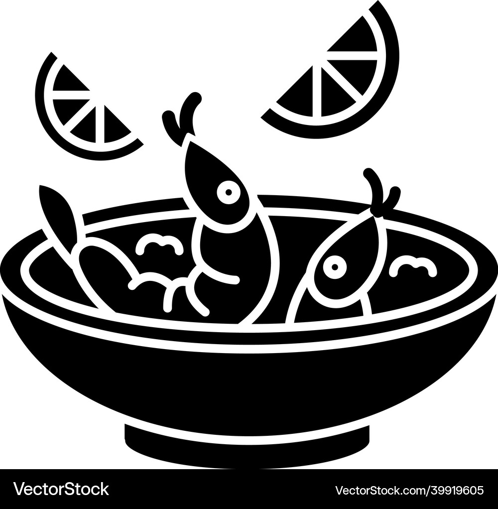 Ceviche black glyph icon peruvian national dish Vector Image