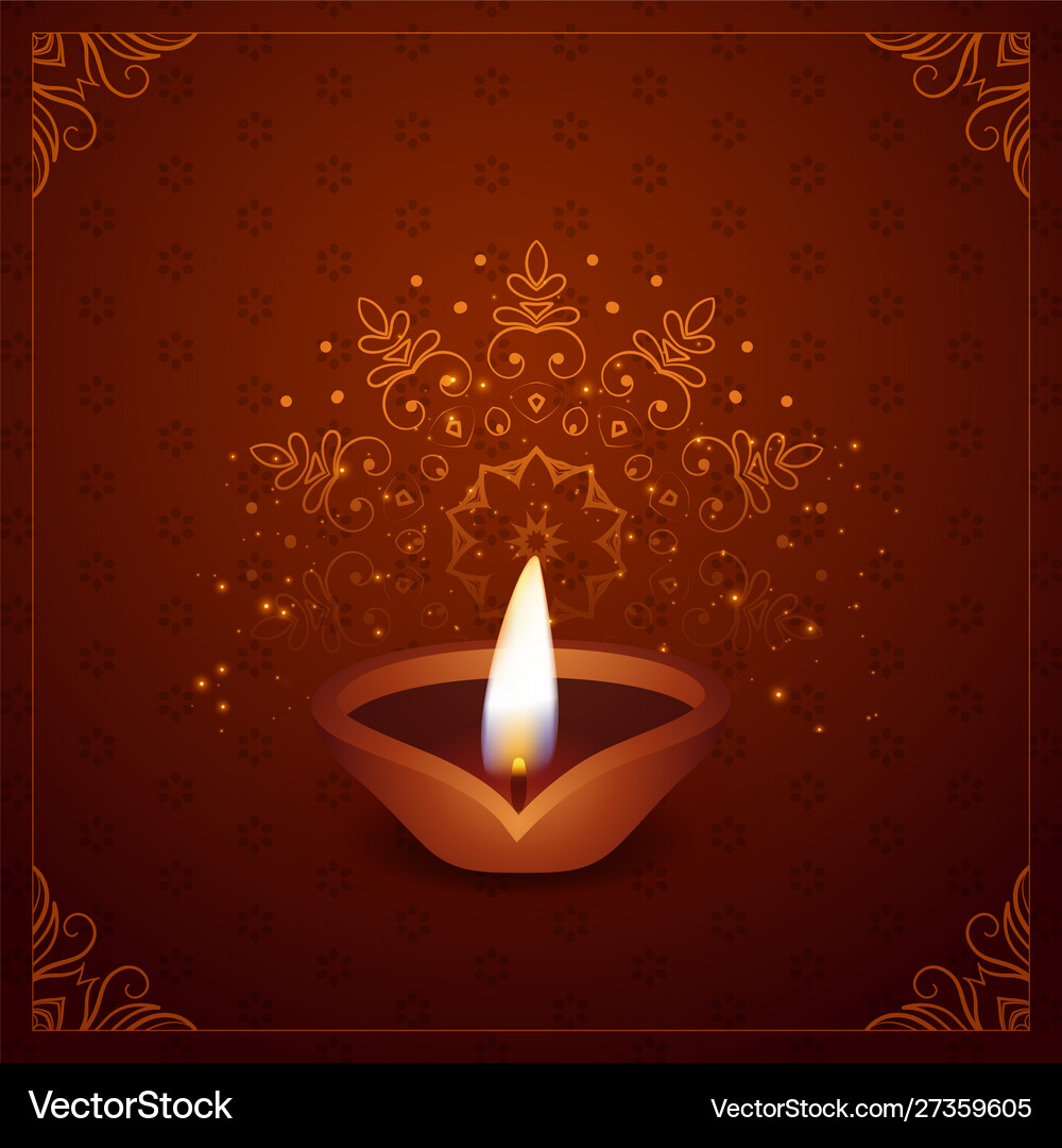 Classic realistic diya on brown decorative Vector Image