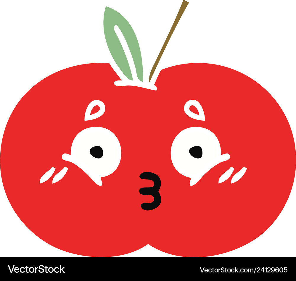 Flat color retro cartoon red apple Royalty Free Vector Image
