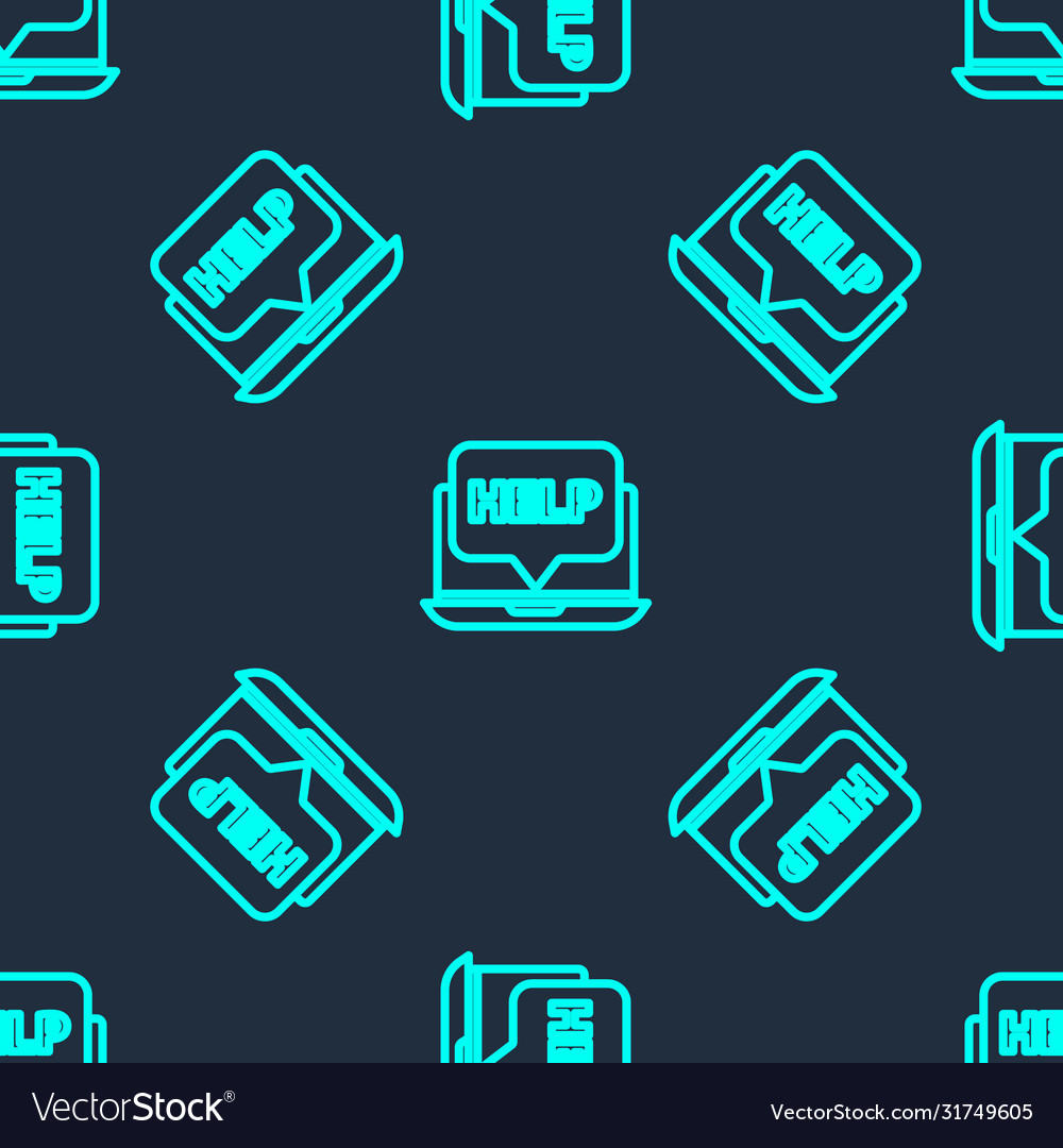 Green line laptop and help icon isolated seamless Vector Image