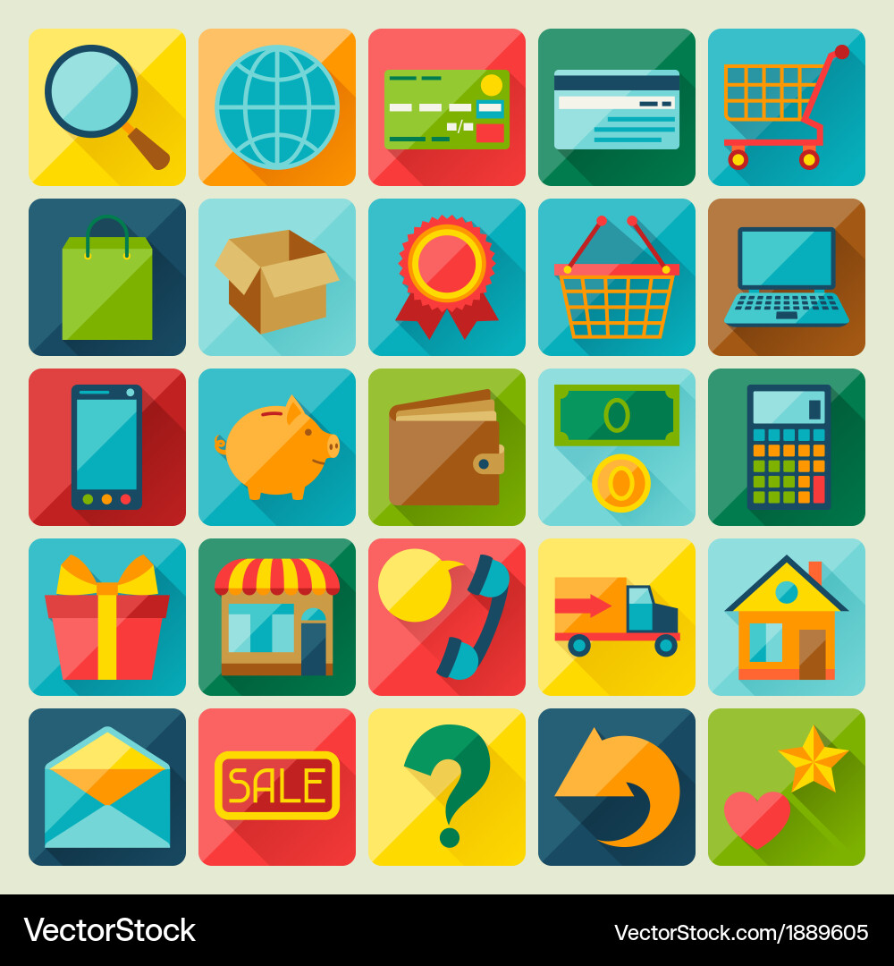 Internet shopping icon set in flat design style Vector Image