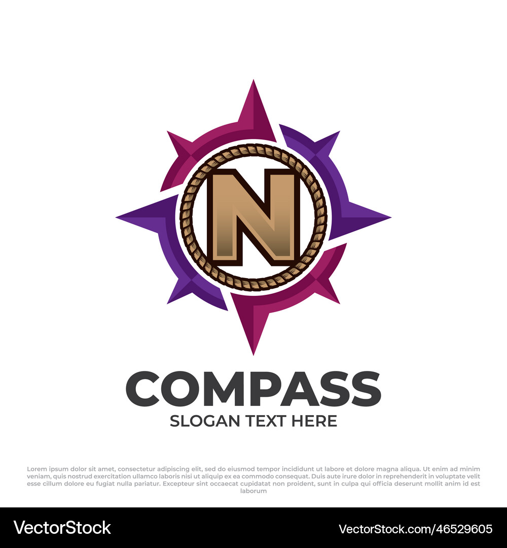 Letter n with compass logo concept colorful Vector Image