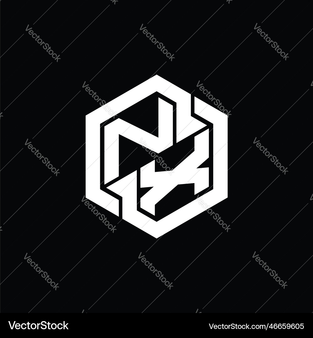 Nx logo monogram gaming hexagon geometric shape Vector Image