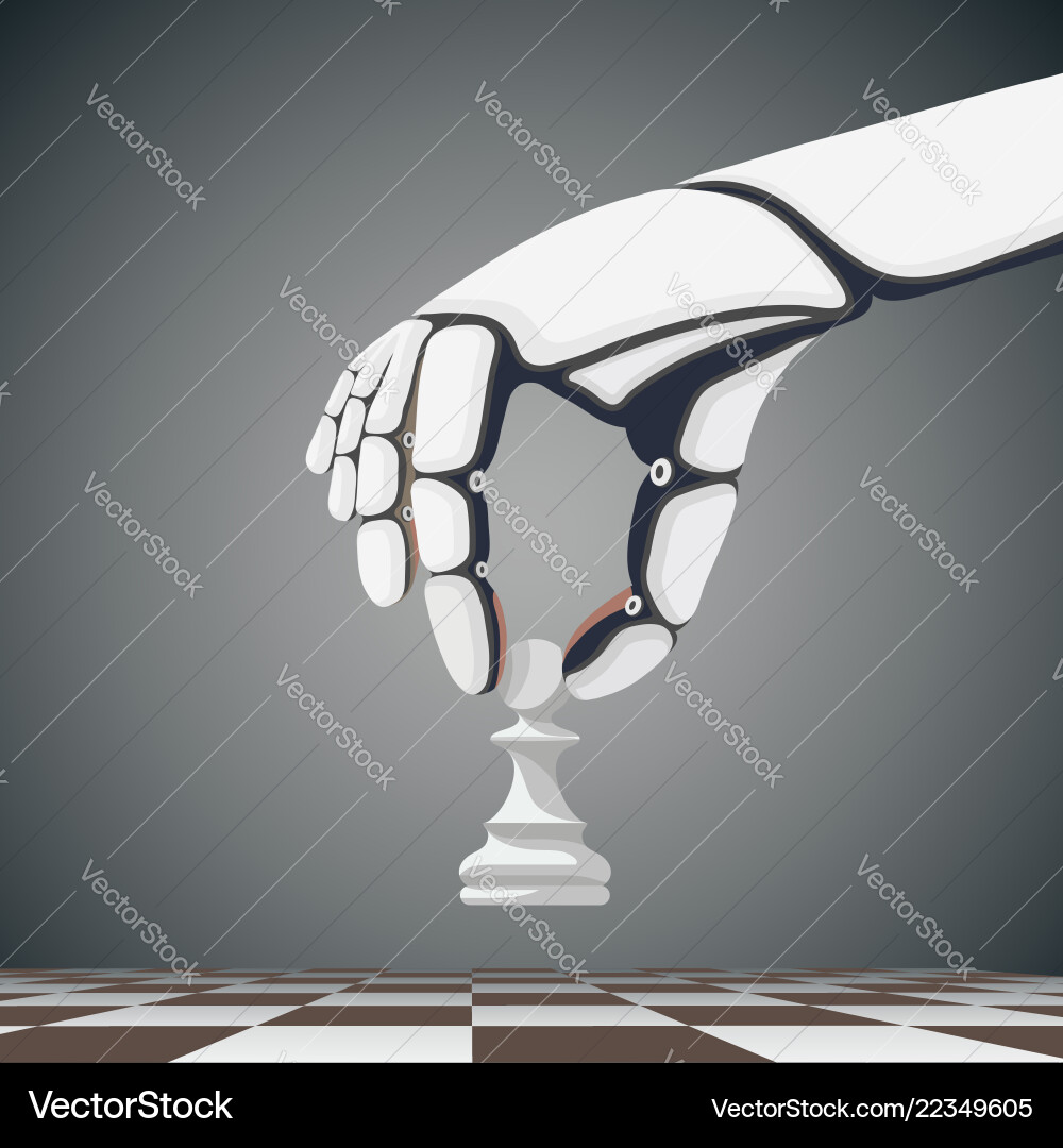 Robot arm holding a chess pawn Royalty Free Vector Image