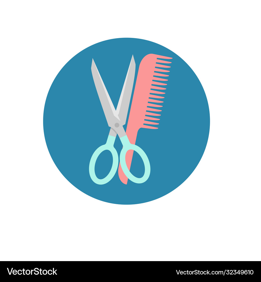 A symbol scissors and comb icon in blue Royalty Free Vector