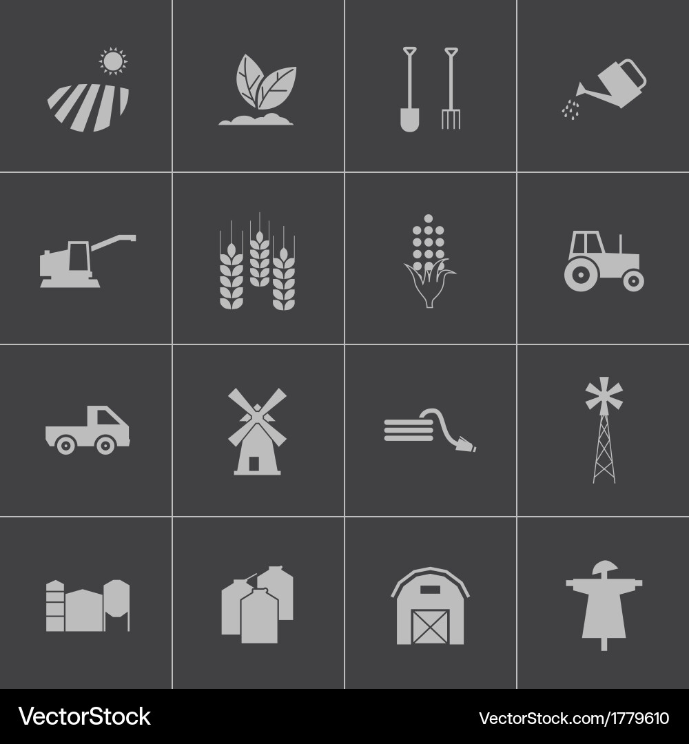 Black farming icons set Royalty Free Vector Image