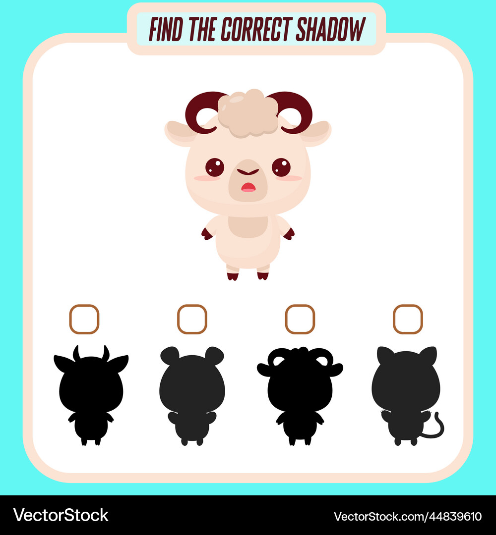 Find the right shadow cute cartoon lamb Royalty Free Vector