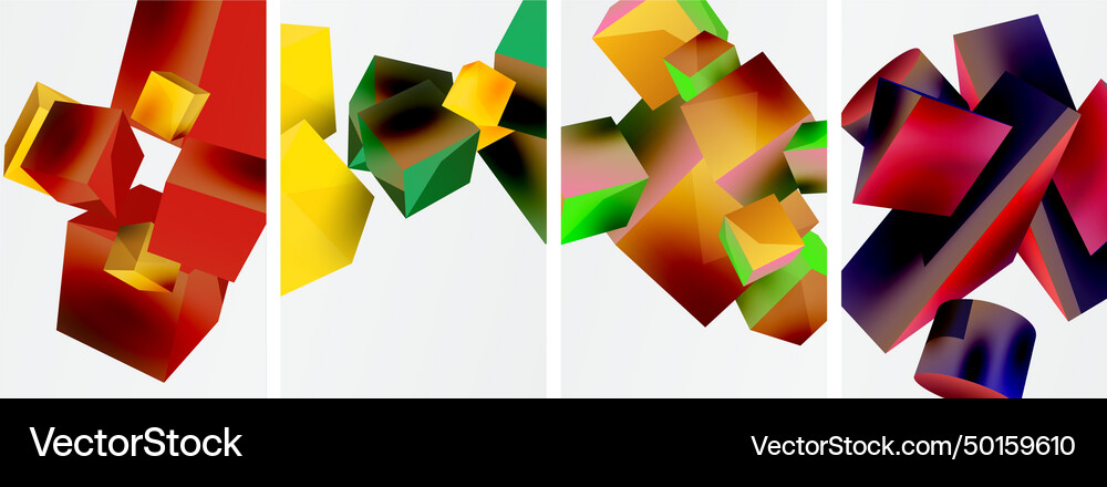 Flying 3d shapes cubes and other geometric Vector Image