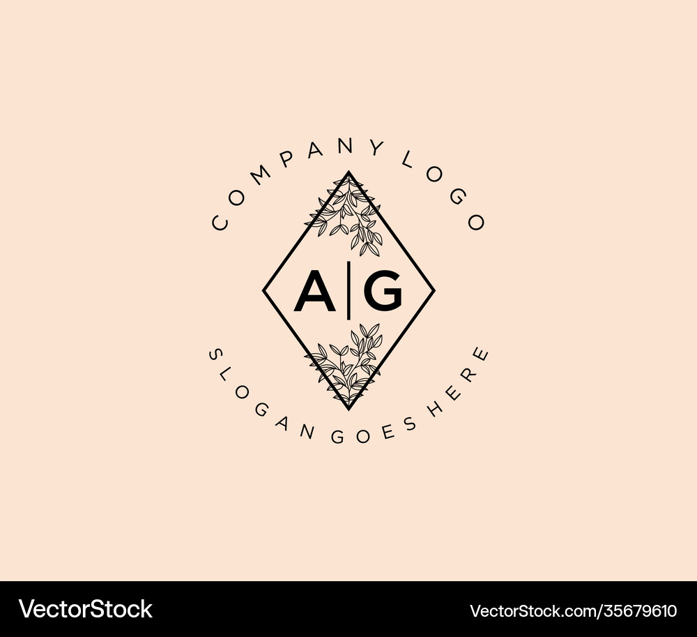 Initial ag letters beautiful floral feminine Vector Image