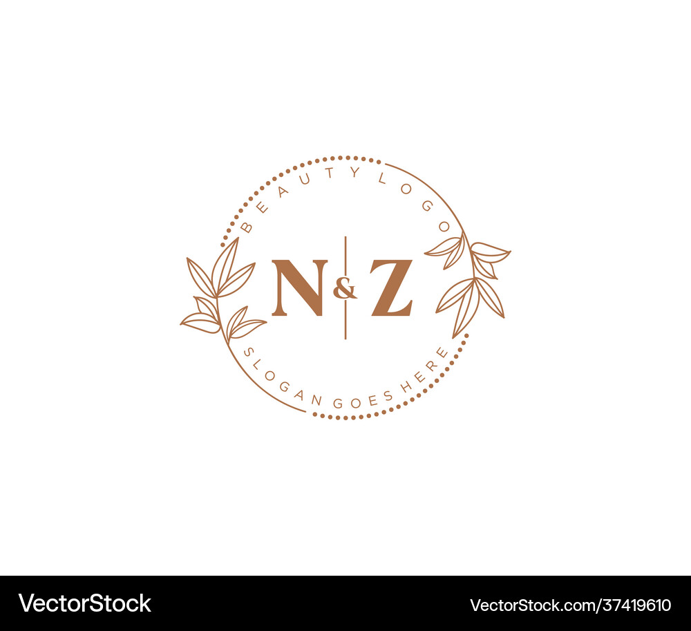 Initial nz letters beautiful floral feminine Vector Image