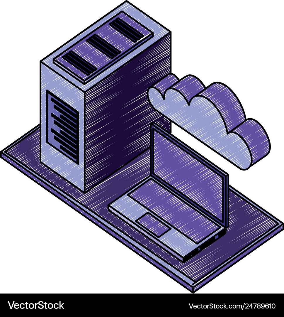 Laptop computer server cloud storage data network Vector Image
